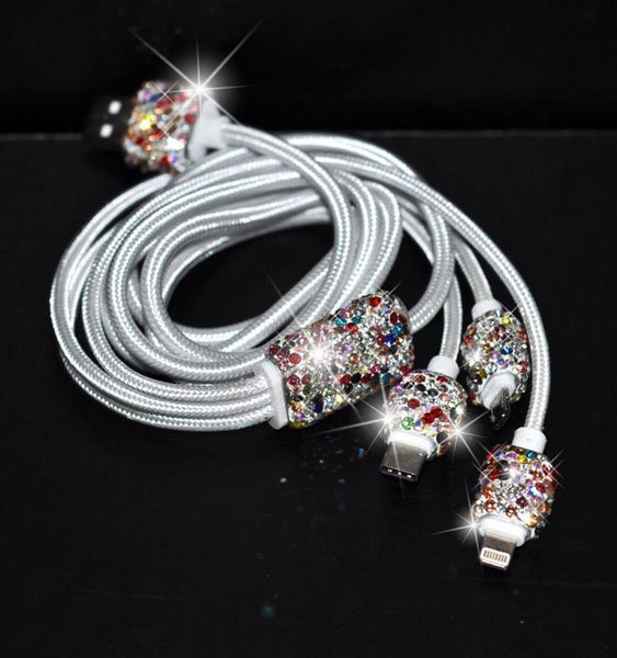 Bling Bedazzled Mobile Phone Data Charging Cable 3 in 1 Lightning, USB ...